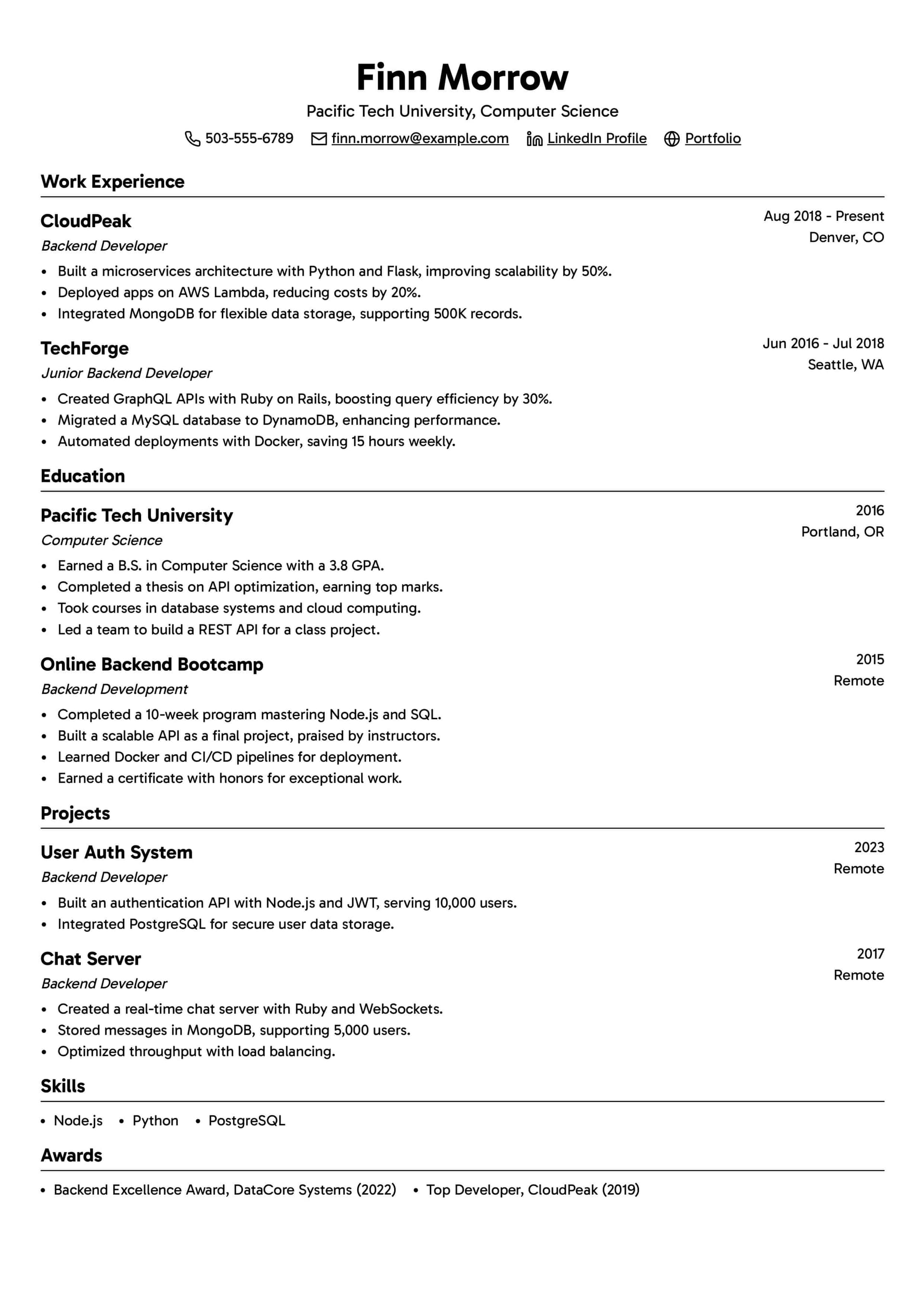 Backend Developer Resume Example - HeyResume Backend Developer Resume Example - HeyResume